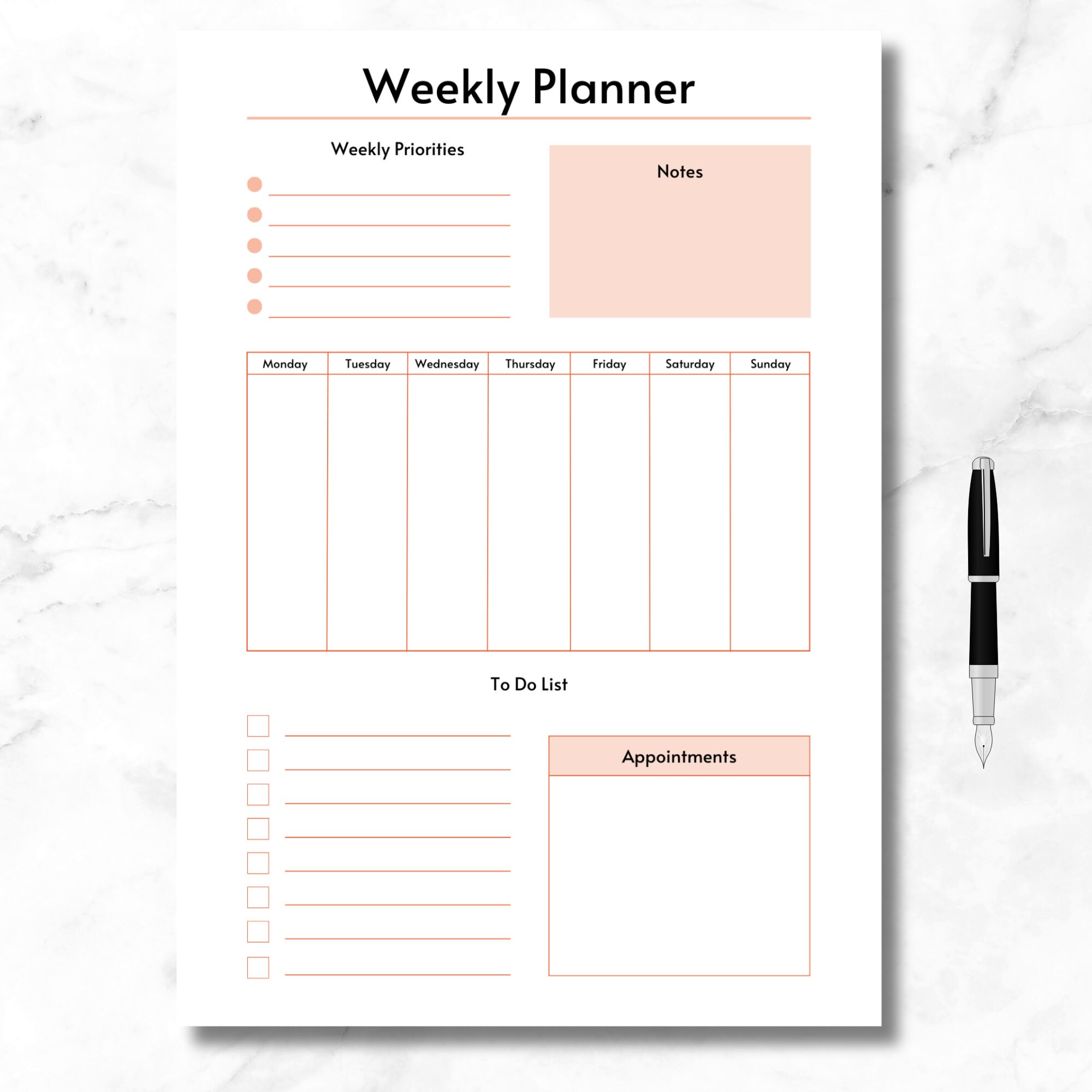 Weekly Printable Planner, Minimalist Weekly Planner, Instant Download ...