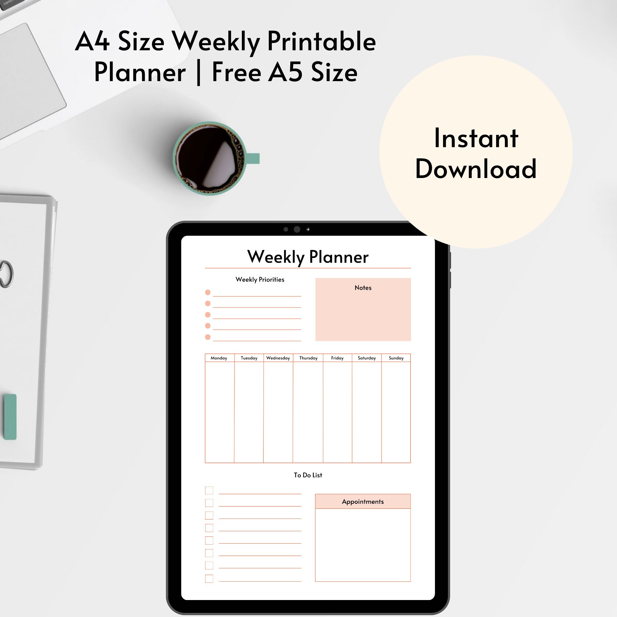 Weekly Printable Planner, Minimalist Weekly Planner, Instant Download ...
