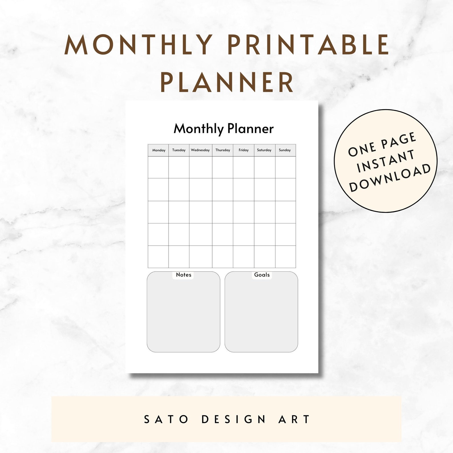 Printable Monthly Planner | Minimalist Monthly Planner Template | PDF ...