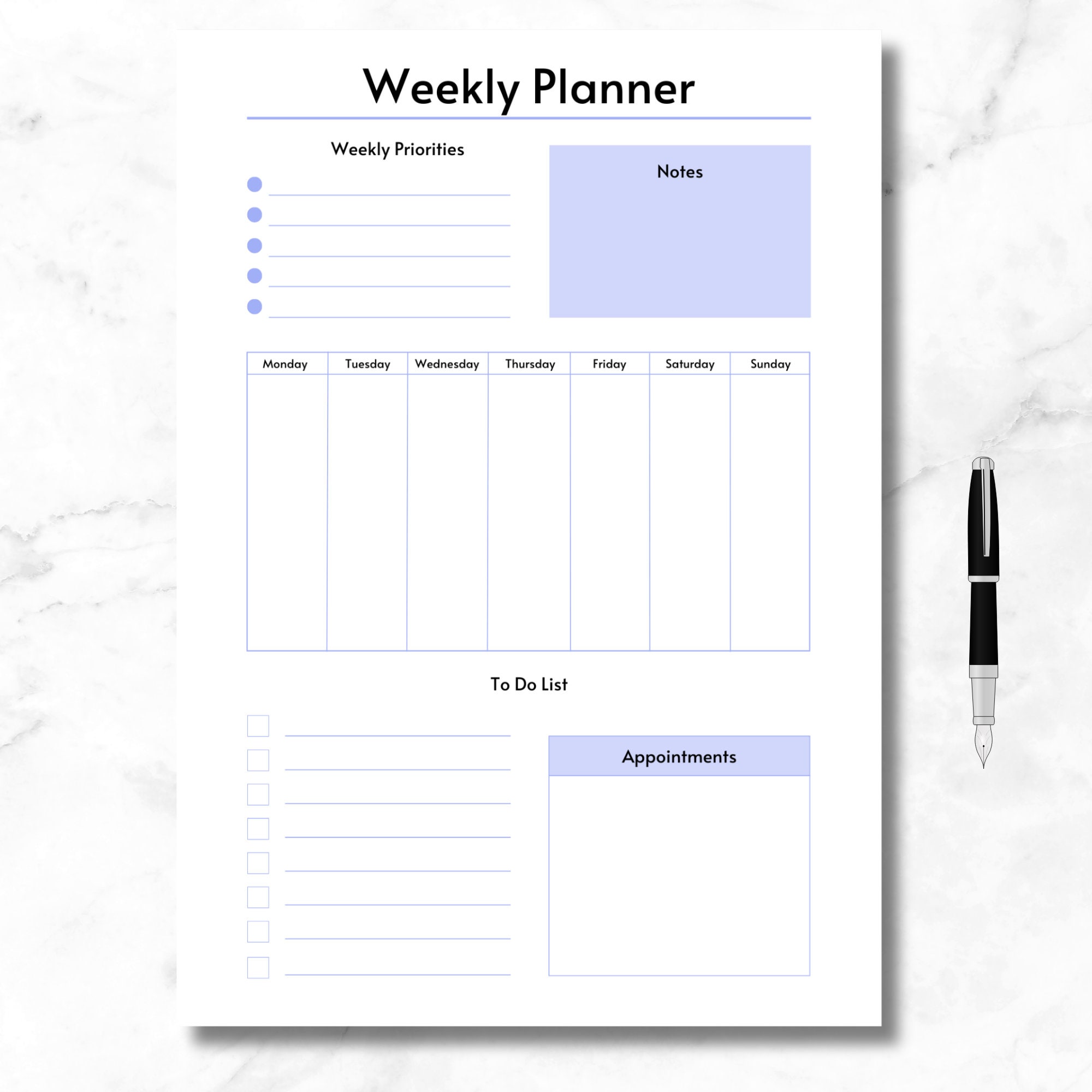 Weekly Printable Planner, Minimalist Weekly Planner, Instant Download ...