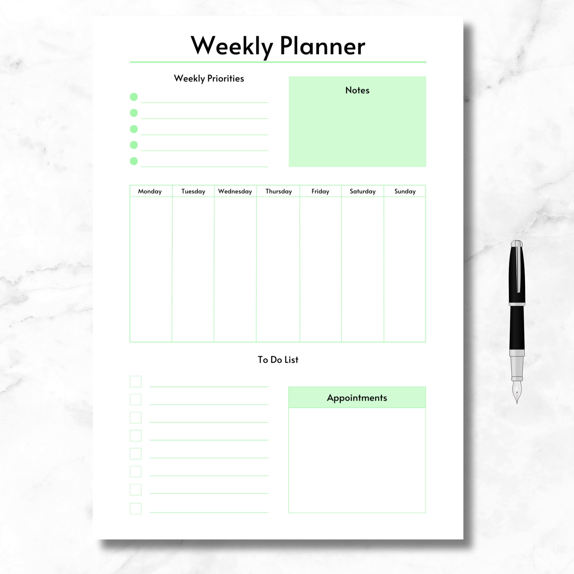 Weekly Printable Planner, Minimalist Weekly Planner, Instant Download ...