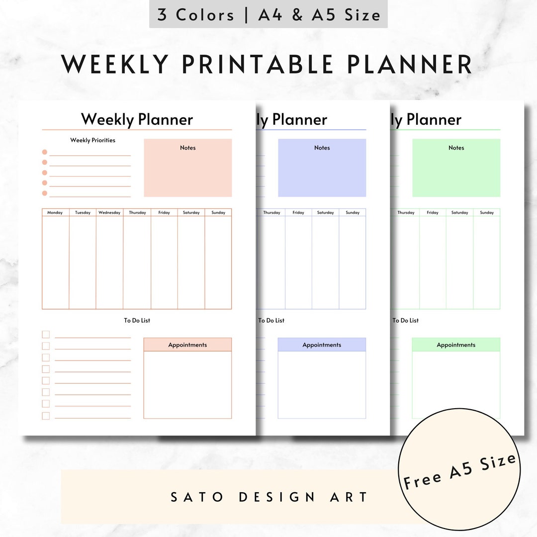 Weekly Printable Planner, Minimalist Weekly Planner, Instant Download ...