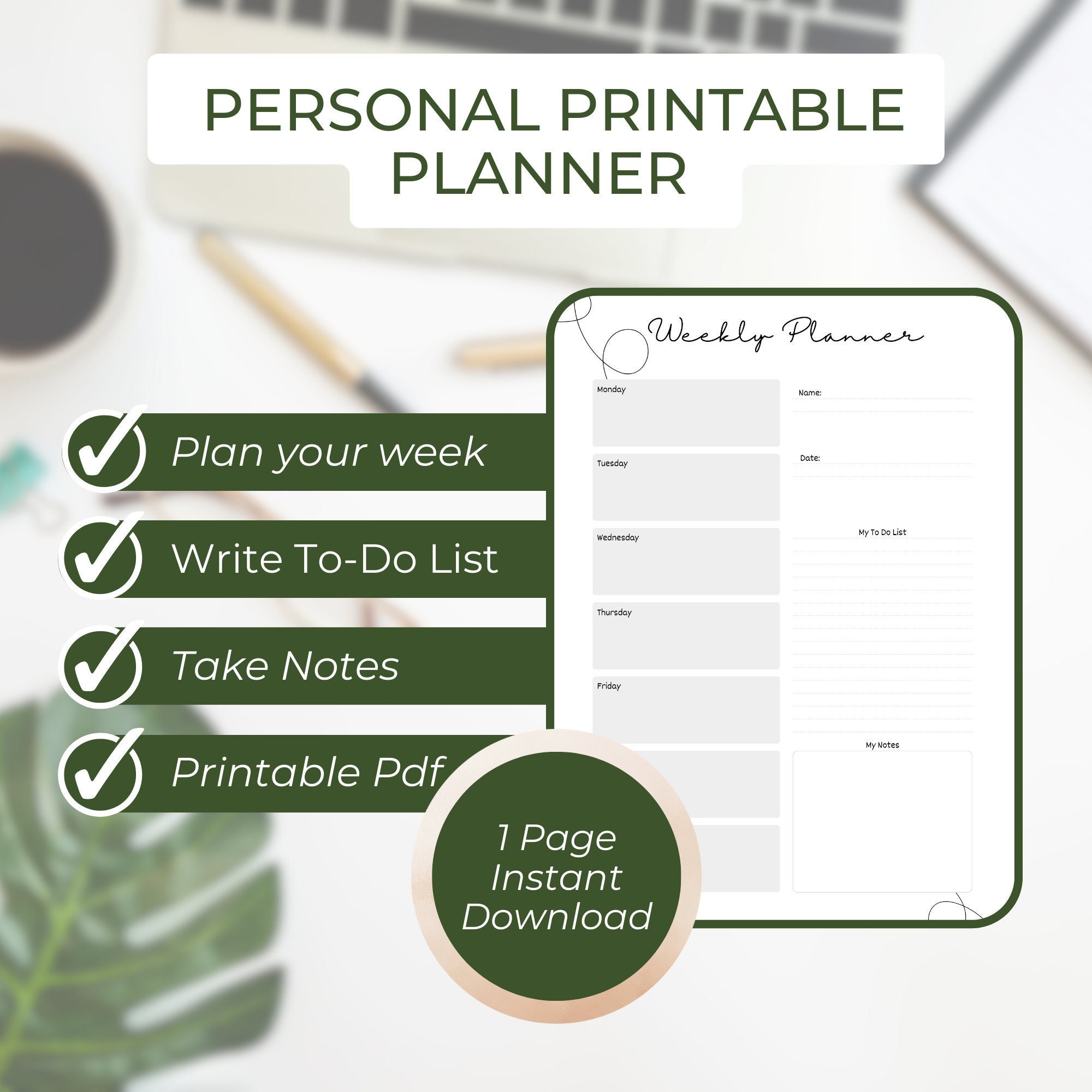 Printable Weekly Planner | Minimalist Weekly Planner Template | Weekly ...
