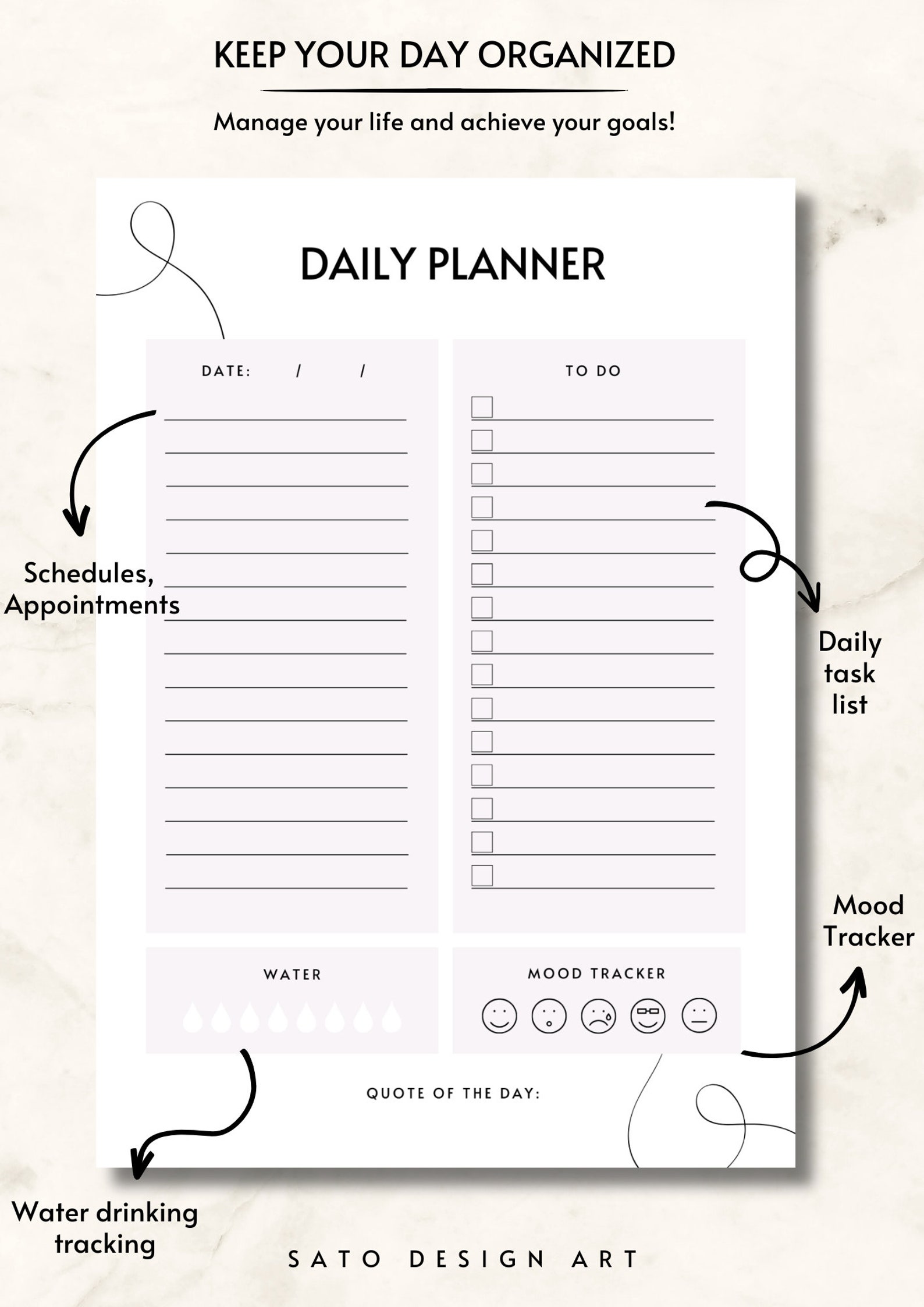 Minimalist Daily Planner Printable | Daily to Do List | Productivity ...