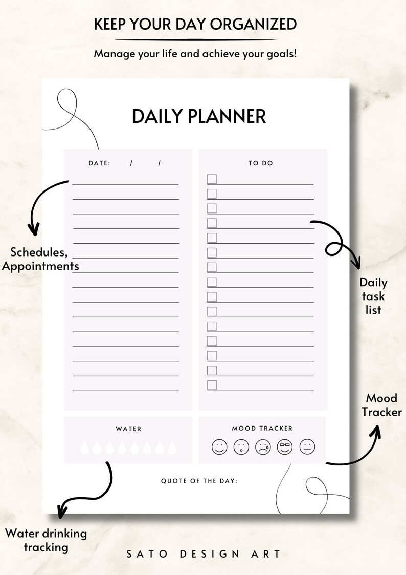 Minimalist Daily Planner Printable | Daily to Do List | Productivity ...