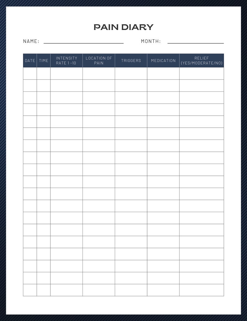Printable Digital Pain Diary & Symptom Tracker 2 Page - Etsy