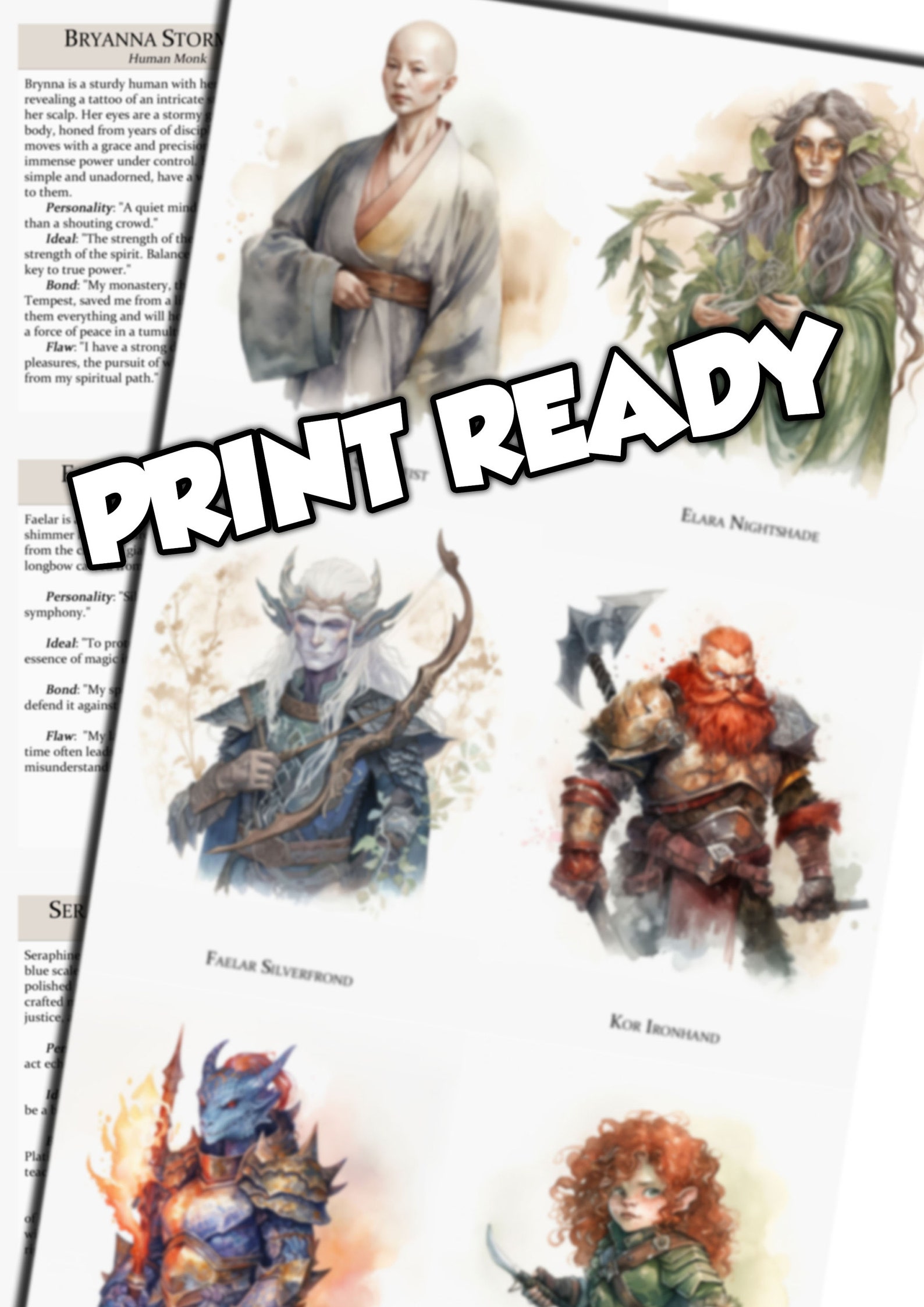 D&D NPC Card Pack || 6 Characters/details || Watercolour PNG || Instant Download || Dnd 5e ...