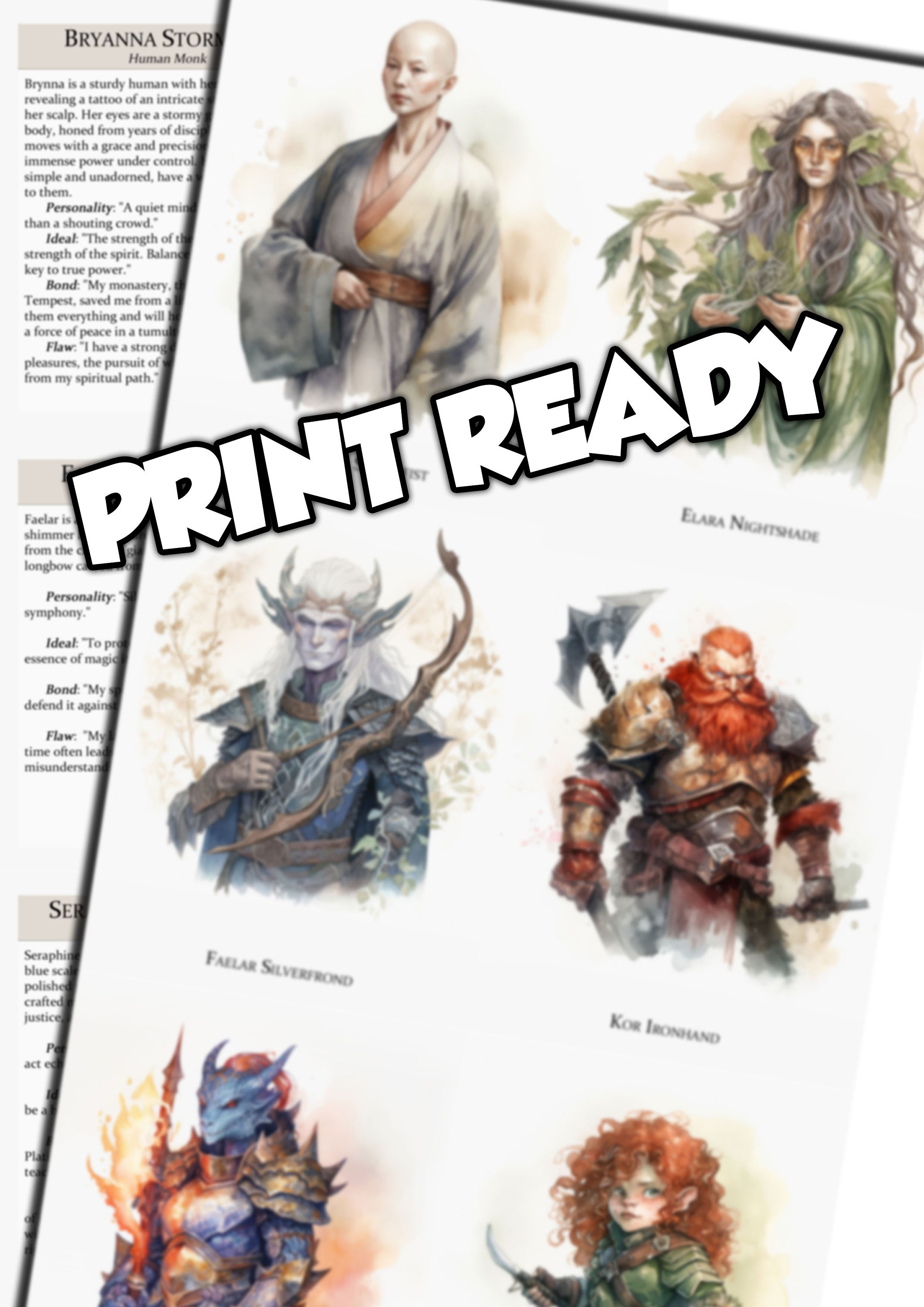 D&D NPC Card Pack || 6 Characters/details || Watercolour PNG || Instant ...