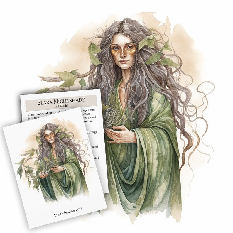 D&D NPC Card Pack || 6 Characters/details || Watercolour PNG || Instant ...