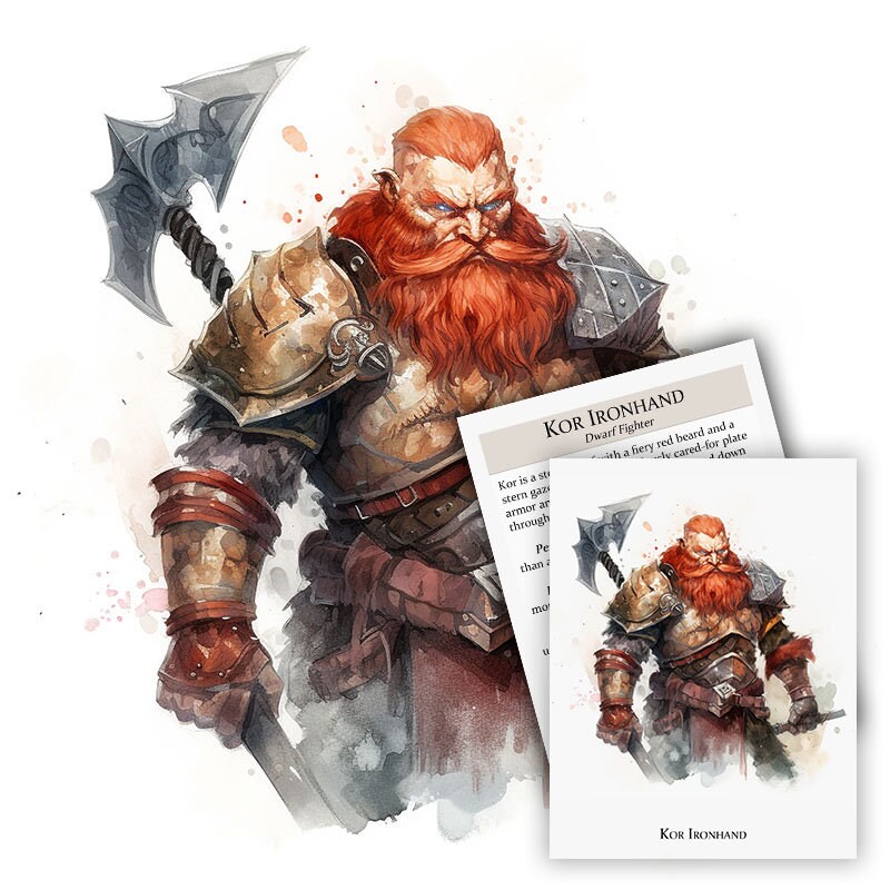 D&D NPC Card Pack || 6 Characters/details || Watercolour PNG || Instant ...