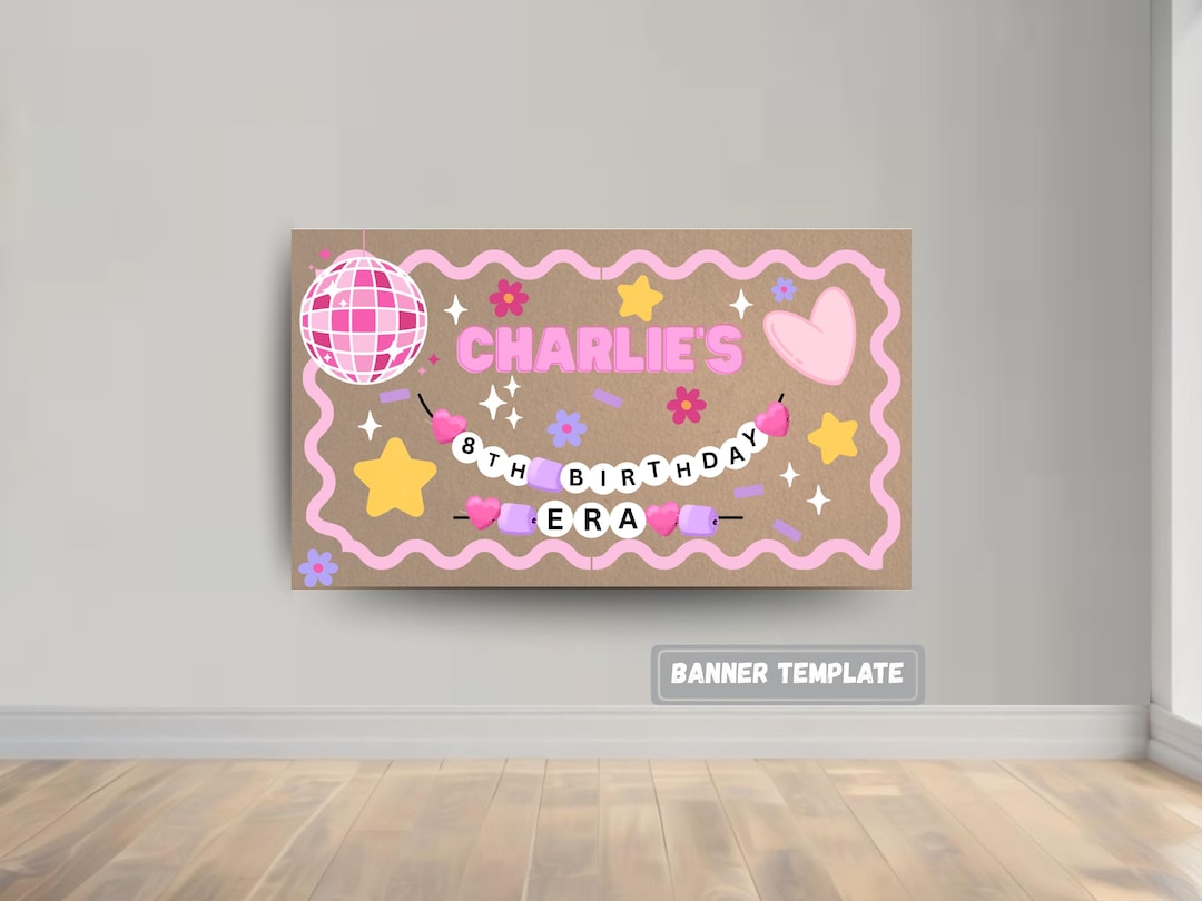 Girly Painted Birthday Banner Template | Editable Digital Download ...