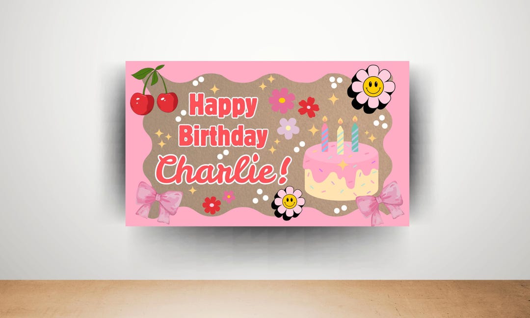 Editable Girly Birthday Banner Template: Pink Party Decor (digital ...