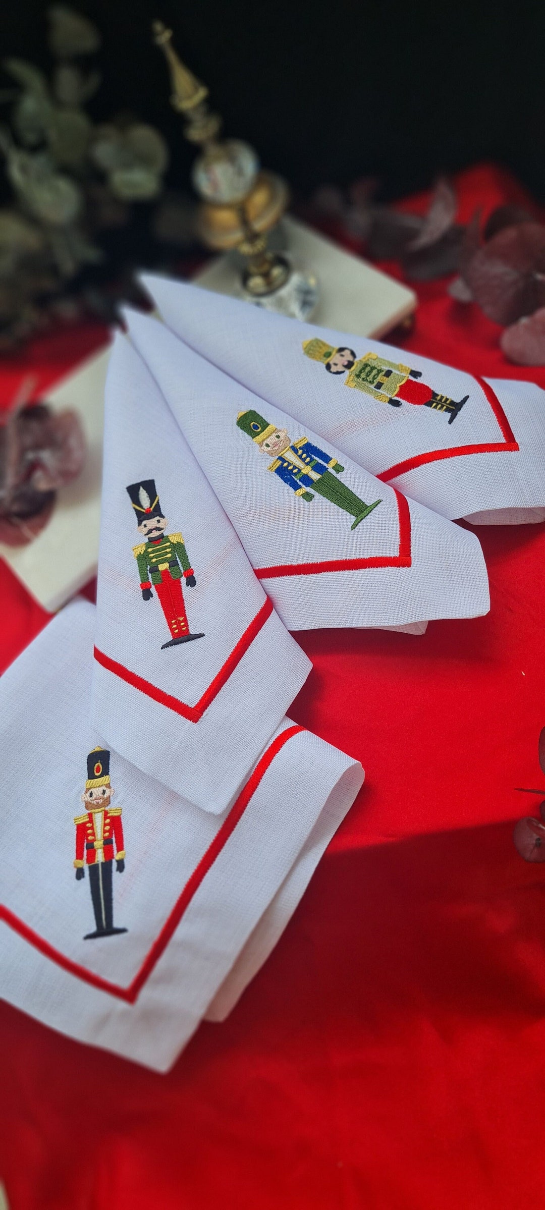 Embroidered Nutcracker Linen Napkins: Christmas Table Decor - Etsy UK