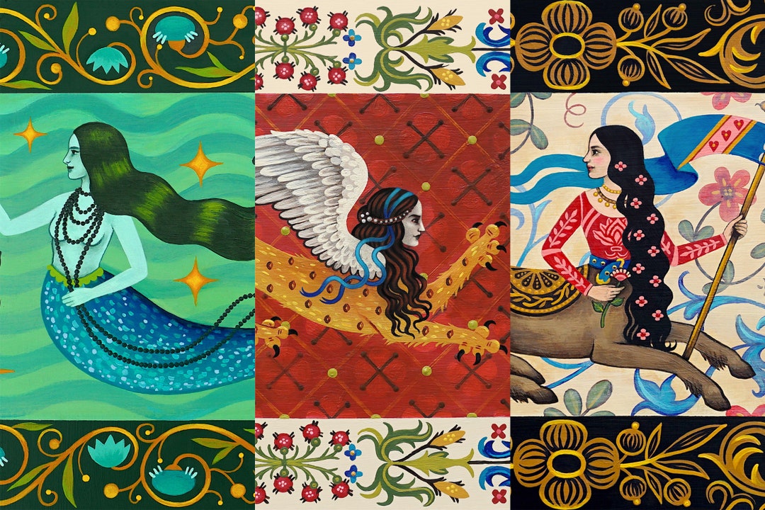 Medieval Mythological Creatures Trio Set of 3 Fine Art - Etsy