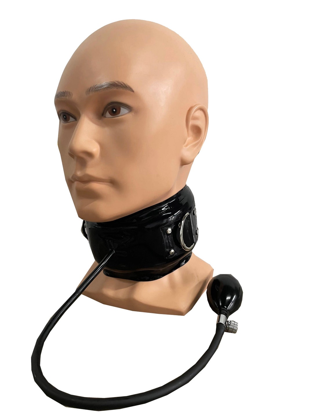 Opblaasbaar nekcorset, Zwart Latex, Kraag, Zelfbondage, Kinky, BDSM ...