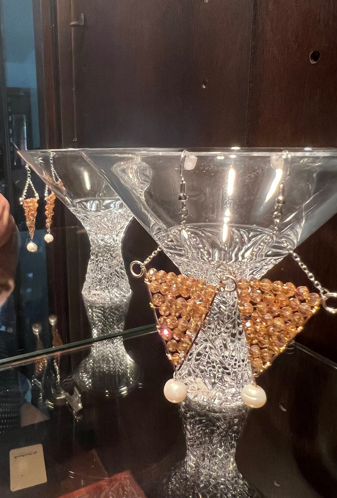 Art Deco Triangles Golden Iridescent Czech Crystals Large Pearl Dangle ...