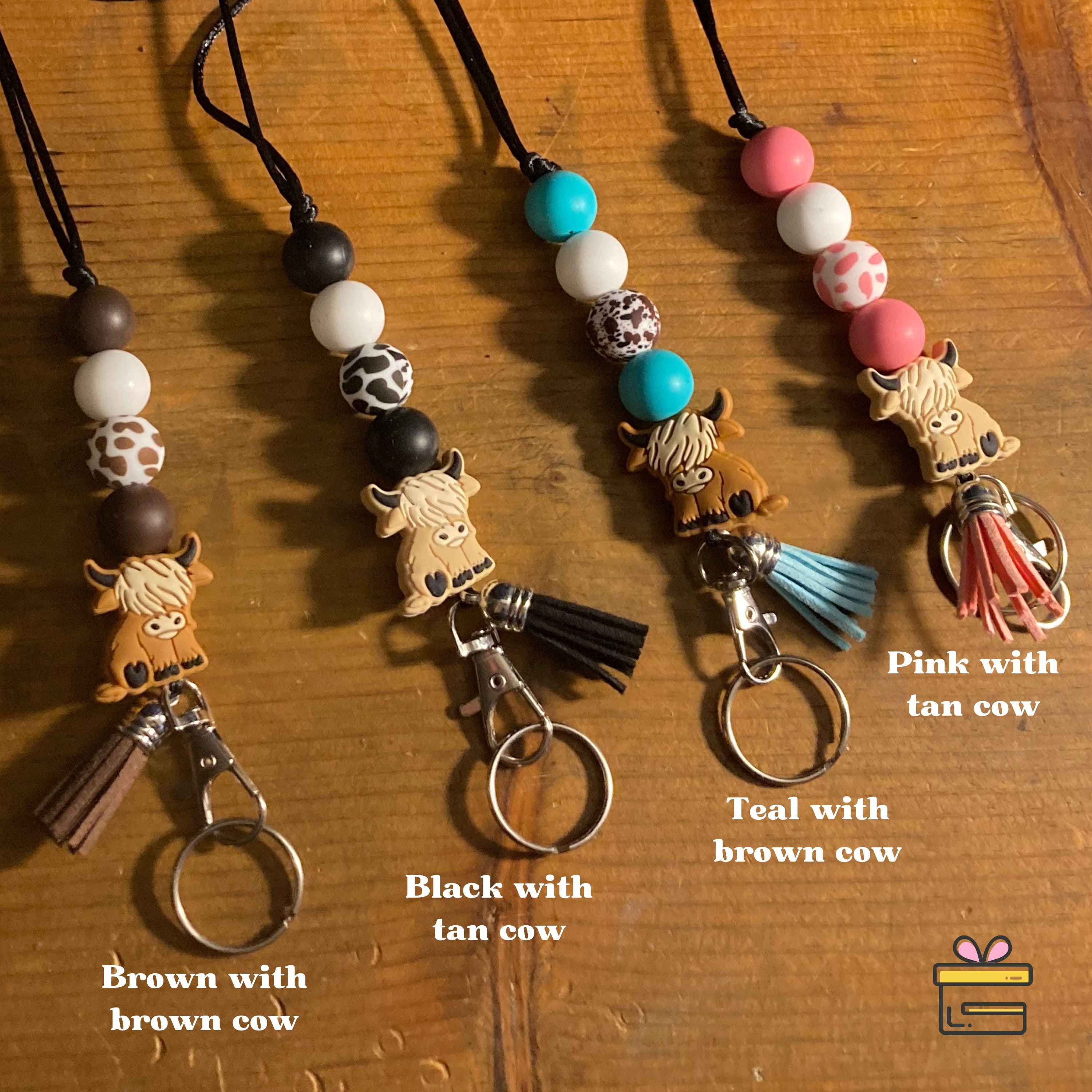Highland Cow Breakaway Clasp Lanyard Teacher Lanyard Beaded Gift for ...