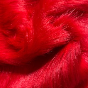 RED Luxury Faux Fur, First Class Extra Long Pile Faux Fur Fabric Square ...