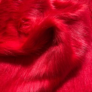 RED Luxury Faux Fur, First Class Extra Long Pile Faux Fur Fabric Square ...
