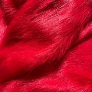 RED Luxury Faux Fur, First Class Extra Long Pile Faux Fur Fabric Square ...