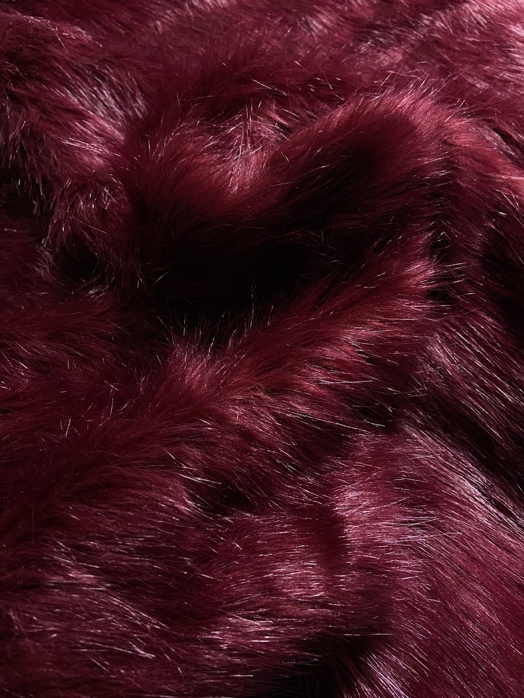 DARK RED Luxury Faux Fur Fabric, First Class Extra Long Pile Faux Fur ...