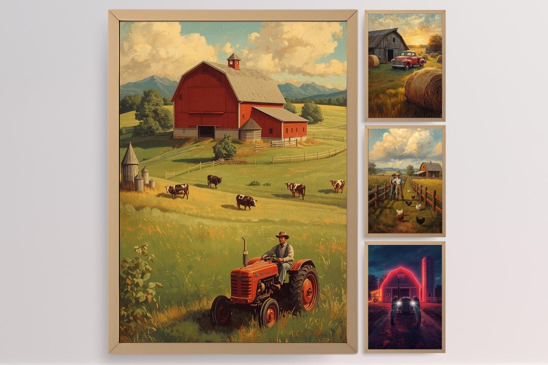 American Farm Life Retro Poster Nostalgic Americana Countryside Wall ...
