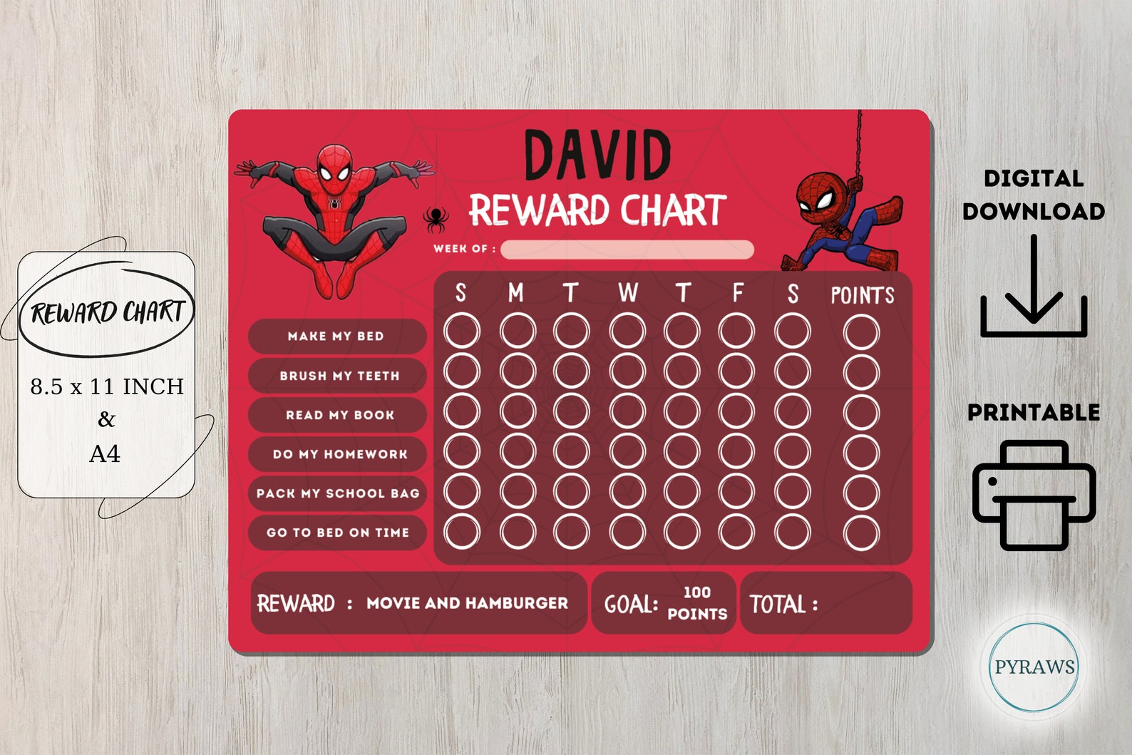 Editable Kids Reward Charts Printable Spider-man Reward Chart PDF ...