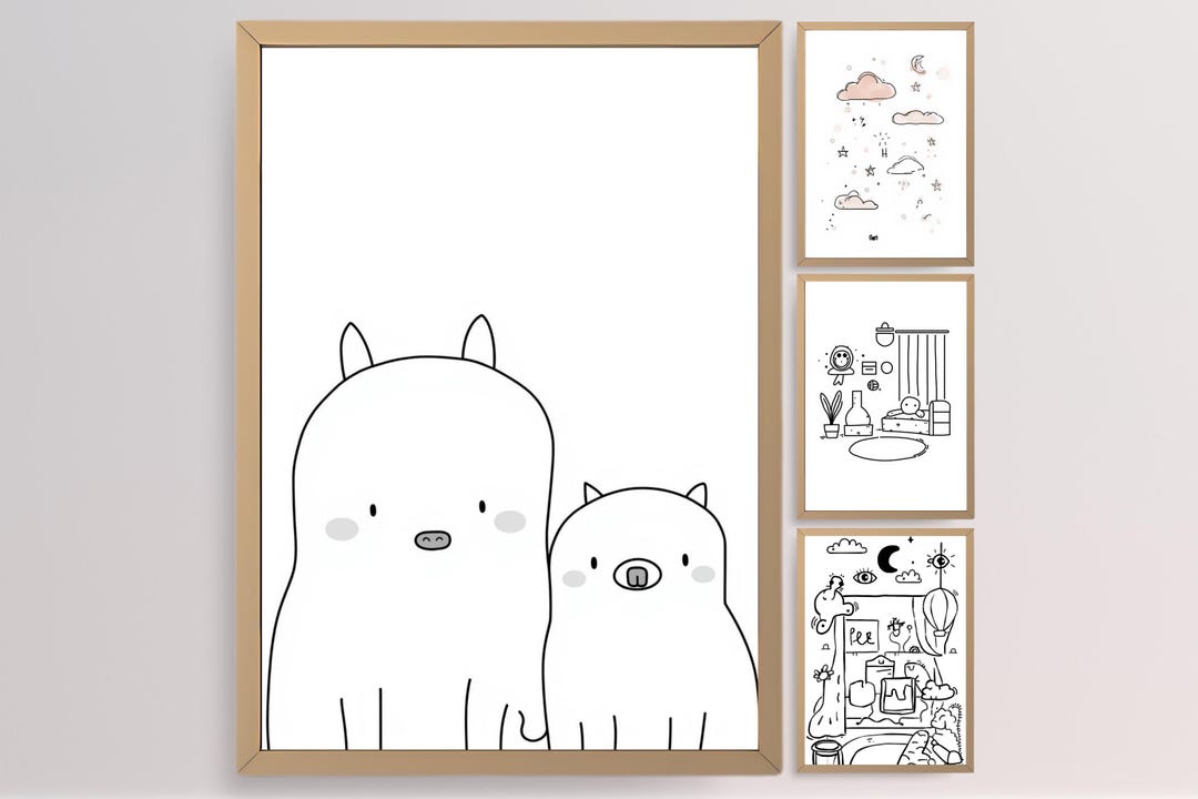 Nursery Line Art Soft Calm Minimal Playroom Kids Room Wall Prints Set ...