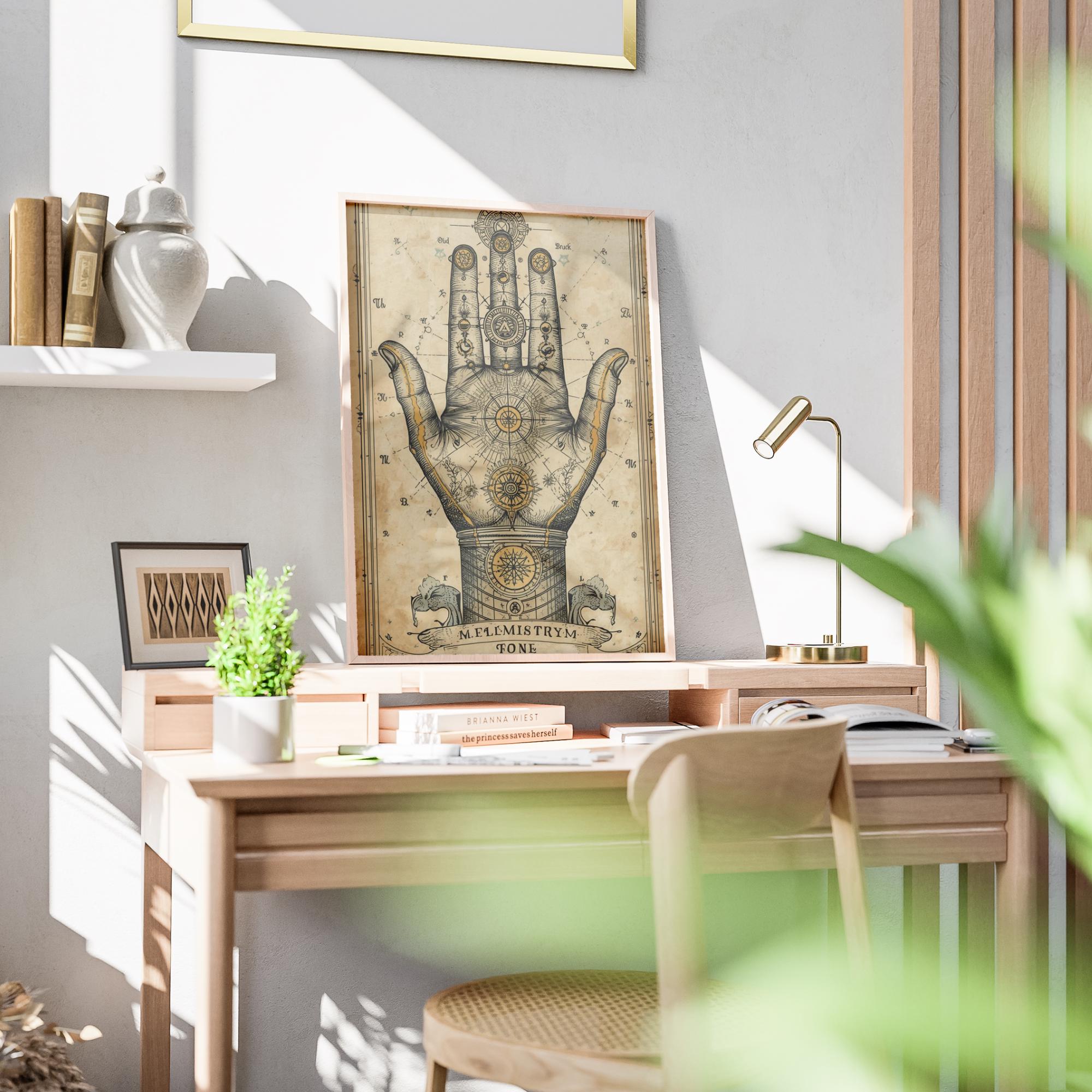 Palmistry Hand Chart Poster Detailed Palm Reading Guide Mystical Wall ...