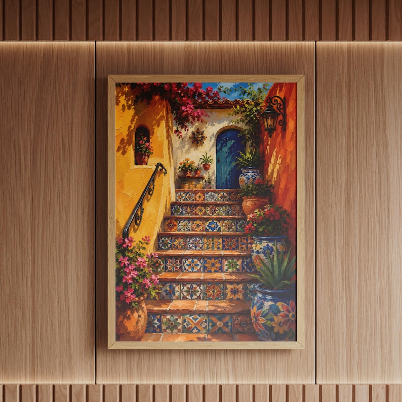 Mexican Talavera Wall Art Prints: Mediterranean Courtyard Botanical ...