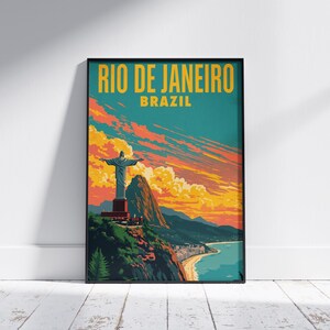 Rio De Janeiro Brazil Retro Travel Poster Beach Skyline 4 Wall Art ...