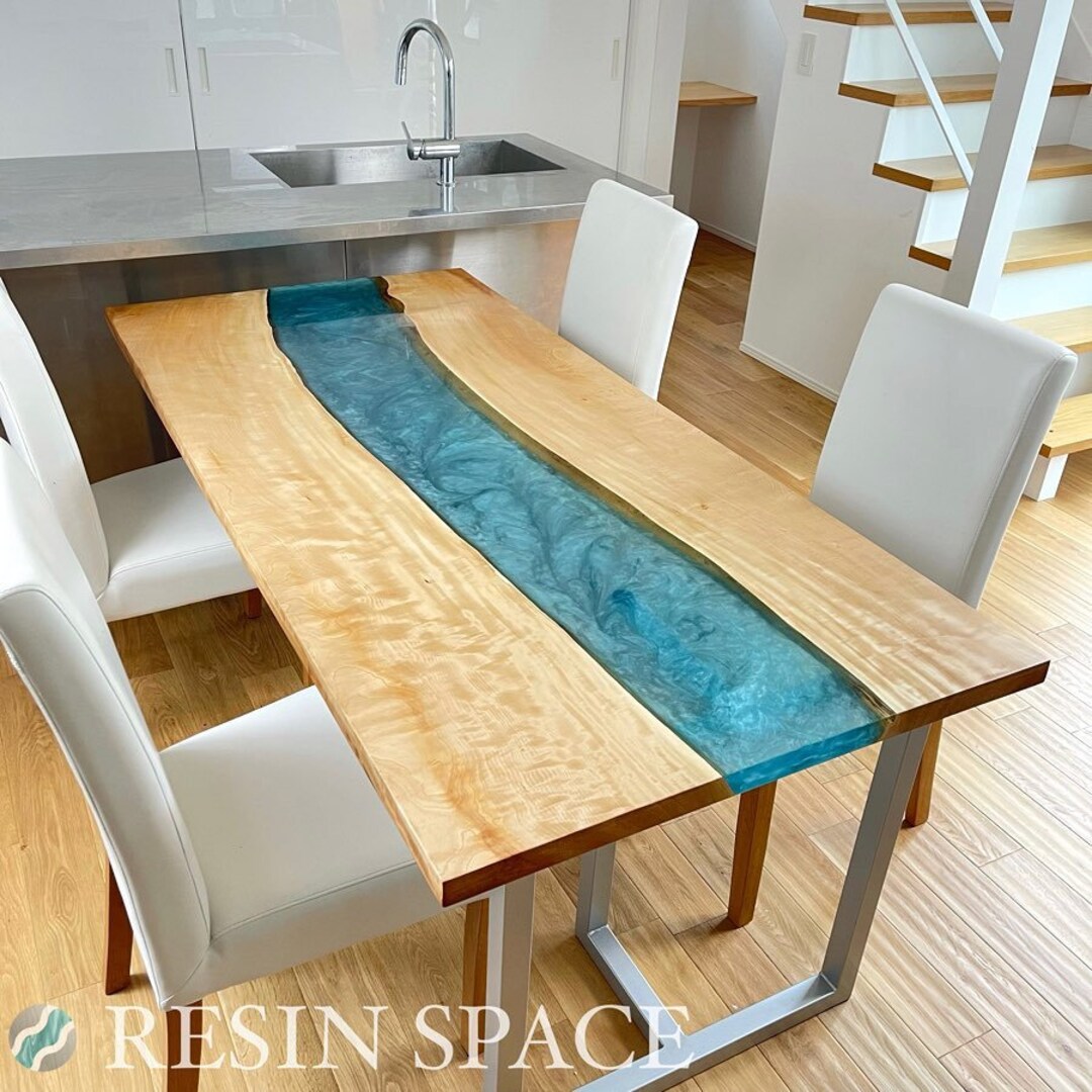 Custom Epoxy Blue Resin River Table Solid Walnut Wood Dining - Etsy
