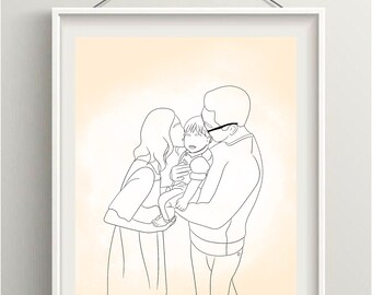 Line Drawing of People - Modern Line Drawing - Custom Line Drawing ...