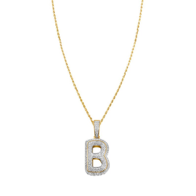 10k Yellow Gold Diamond Letter B Pendant 0.37 Ctw - Etsy