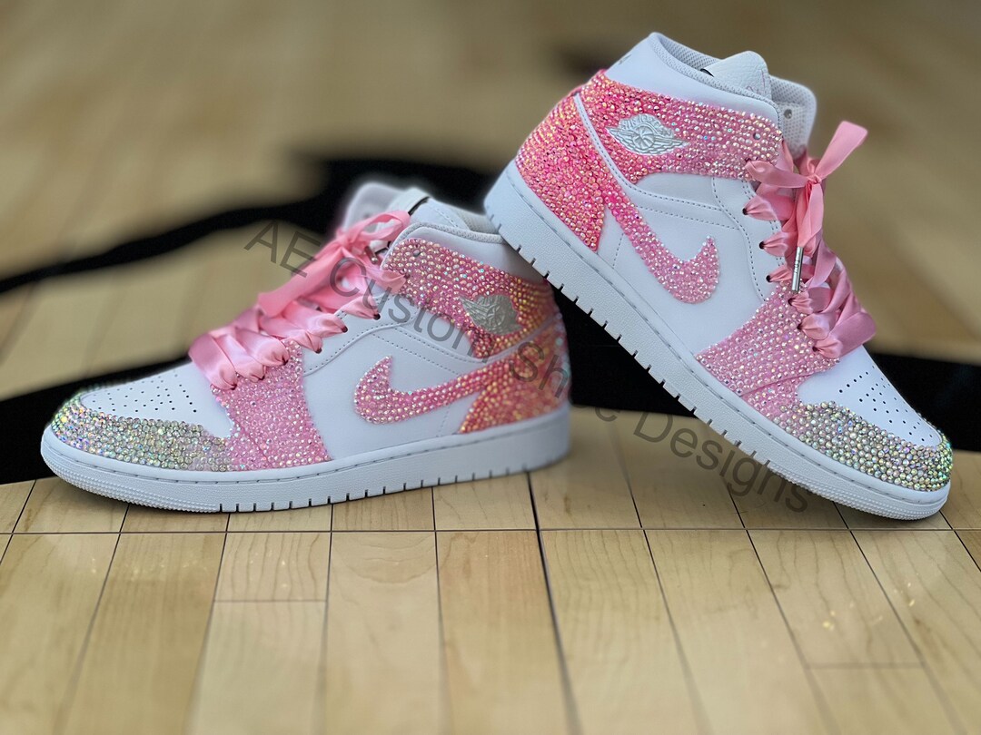 Fully Blinged Authentic Jordan 1 Mid With Blended Colors - Etsy