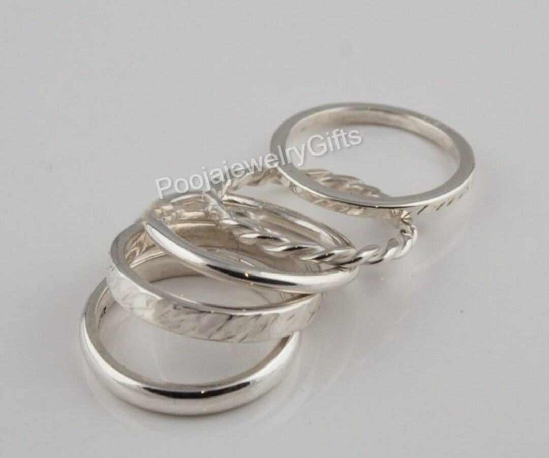 Set of 5 Sterling Silver Stacking Rings, Thin & Thick Rings, Dainty ...