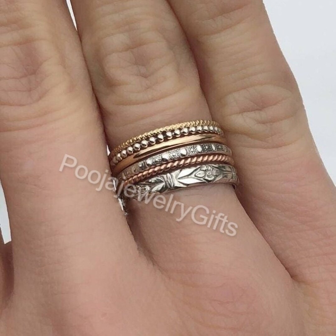 Set of 6 Sterling Silver Stacking Rings, Thin & Thick Rings, Assorted Pattern Rings, Dainty ...