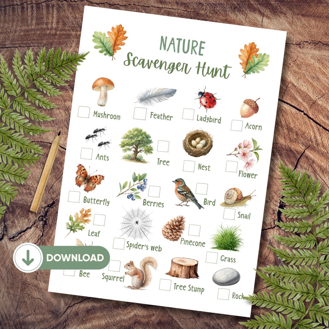 Nature Scavenger Hunt, Outdoor Treasure Hunt for Kids, Camping Activity ...
