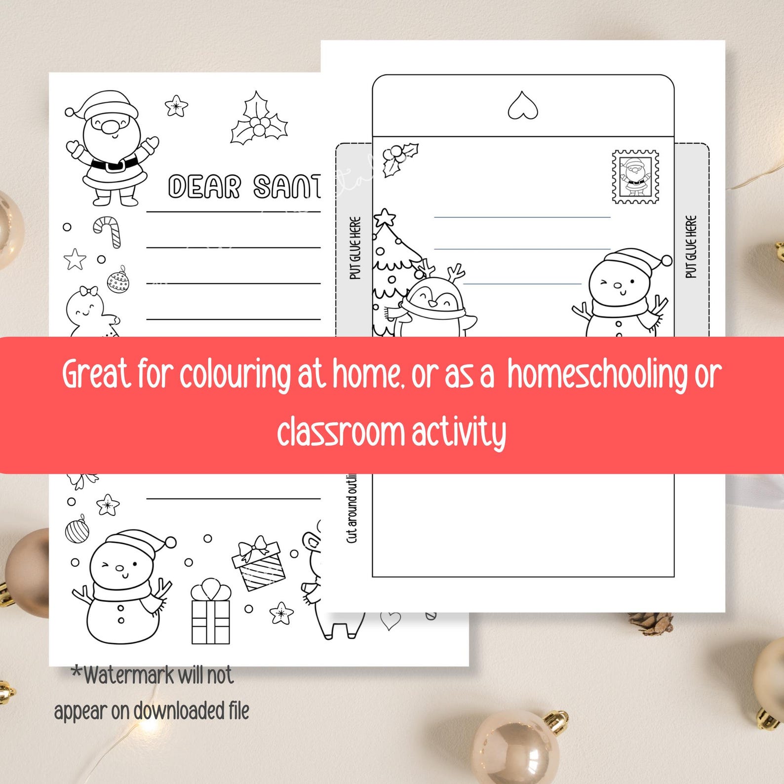 Dear Santa Letter Colouring Page and Envelope, Printable Letter to ...