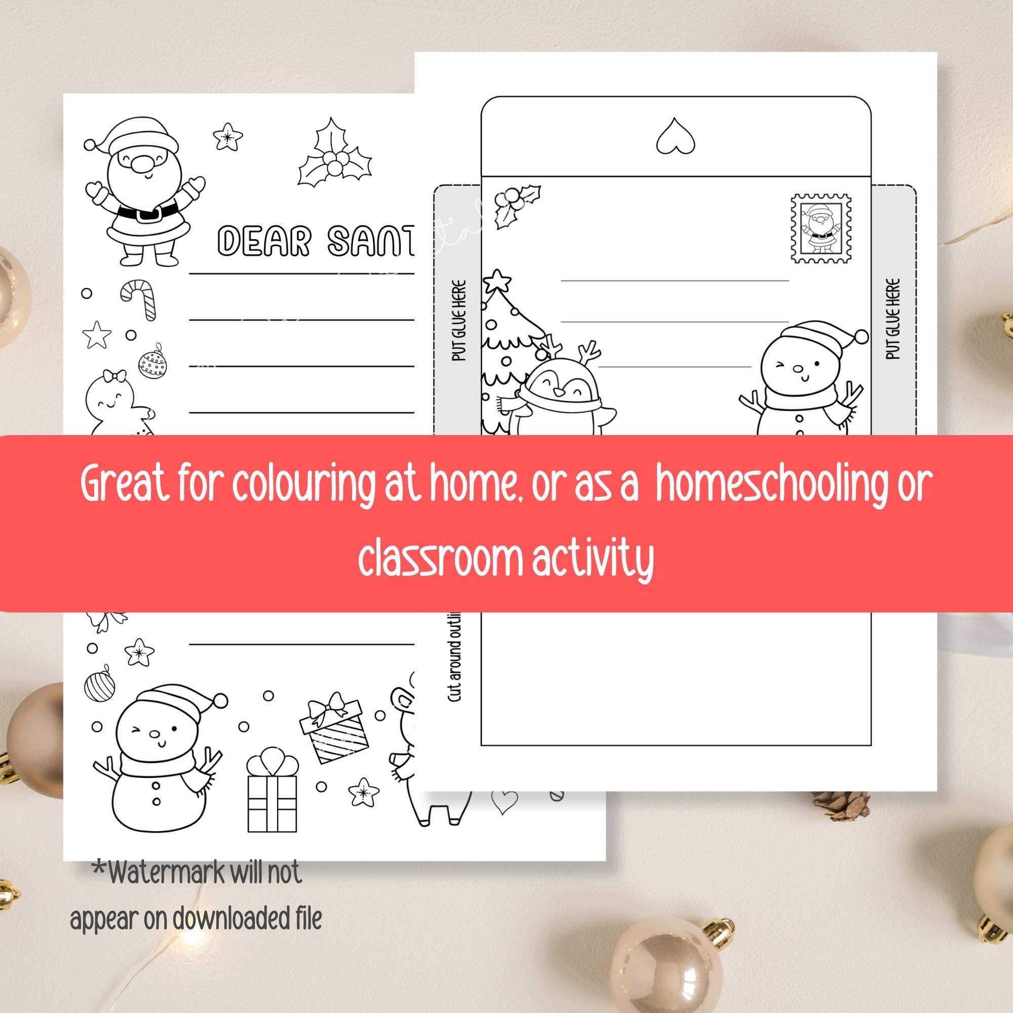 Dear Santa Letter Colouring Page and Envelope, Printable Letter to ...