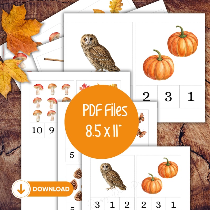 Autumn Count and Clip Cards, Fall Nature Counting Activity for Toddlers ...