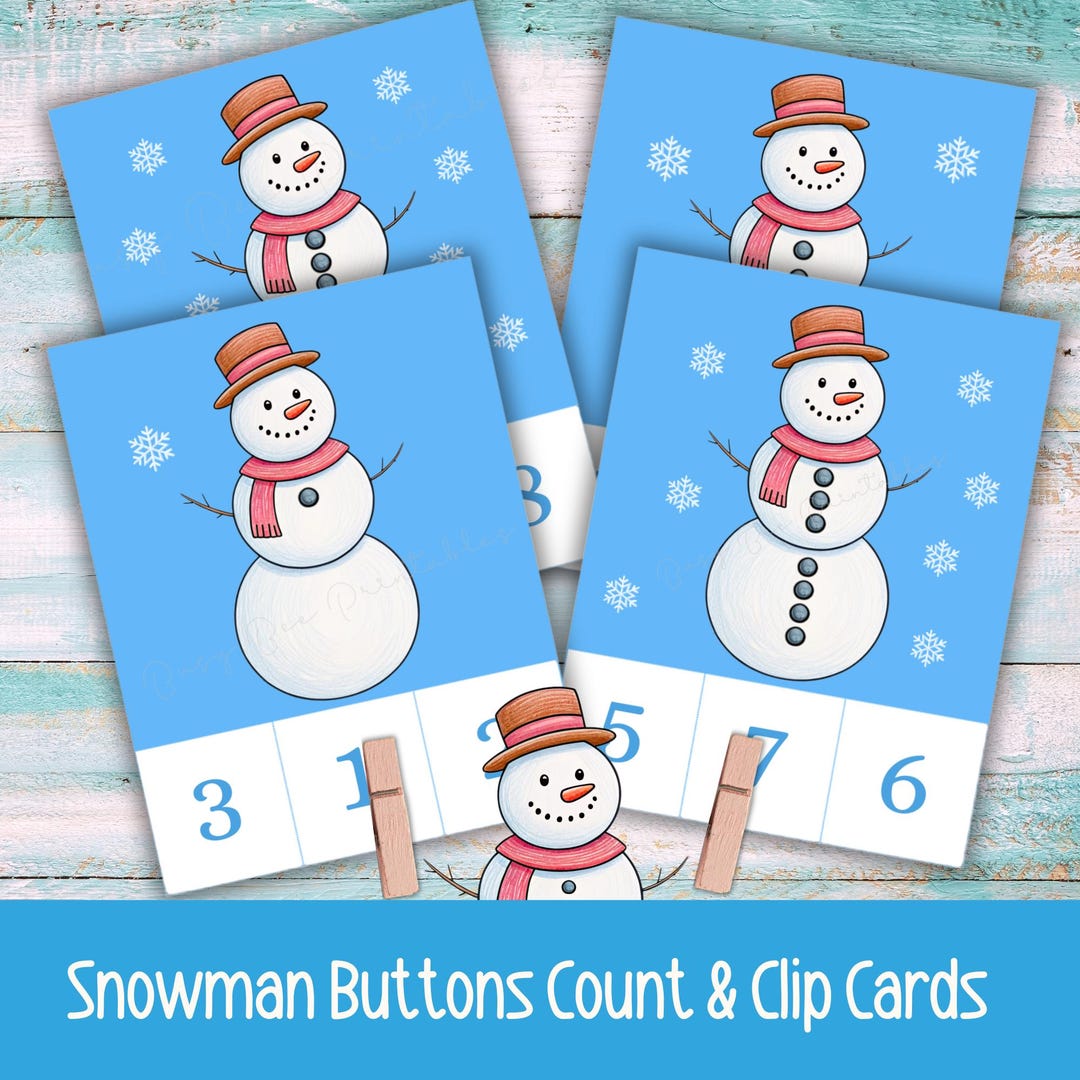 Snowman Count and Clip Cards, Winter Counting Activity for Toddlers ...