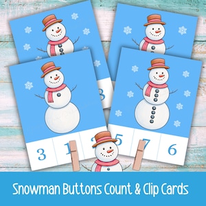 Snowman Count and Clip Cards, Winter Counting Activity for Toddlers ...