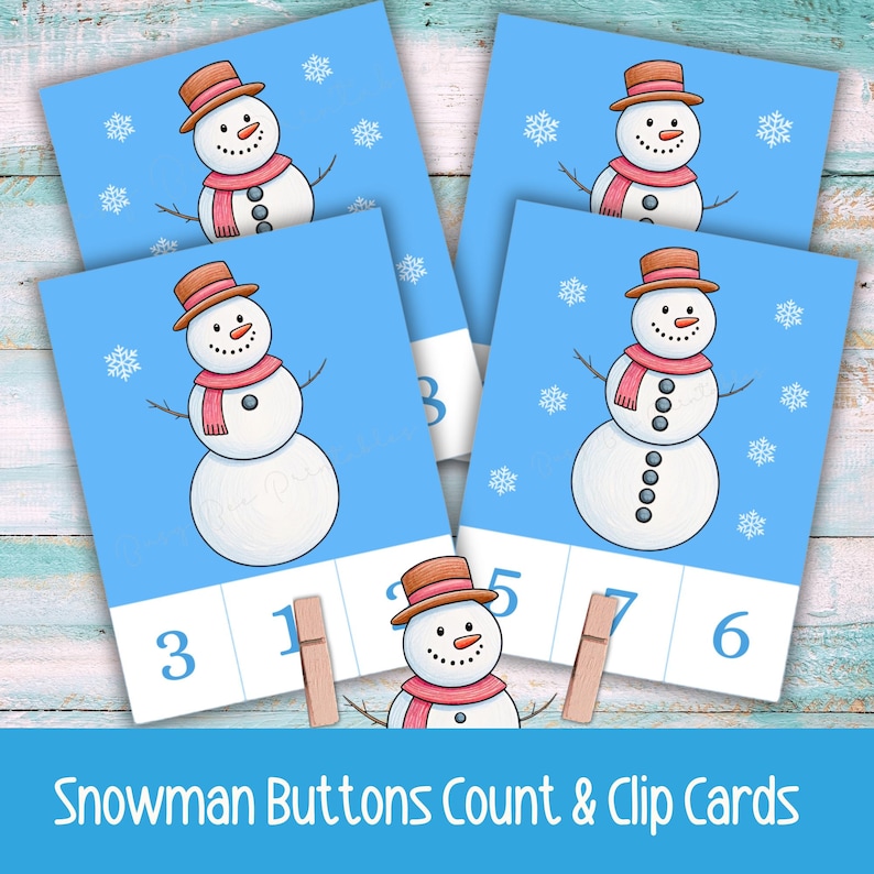 Snowman Count and Clip Cards, Winter Counting Activity for Toddlers ...