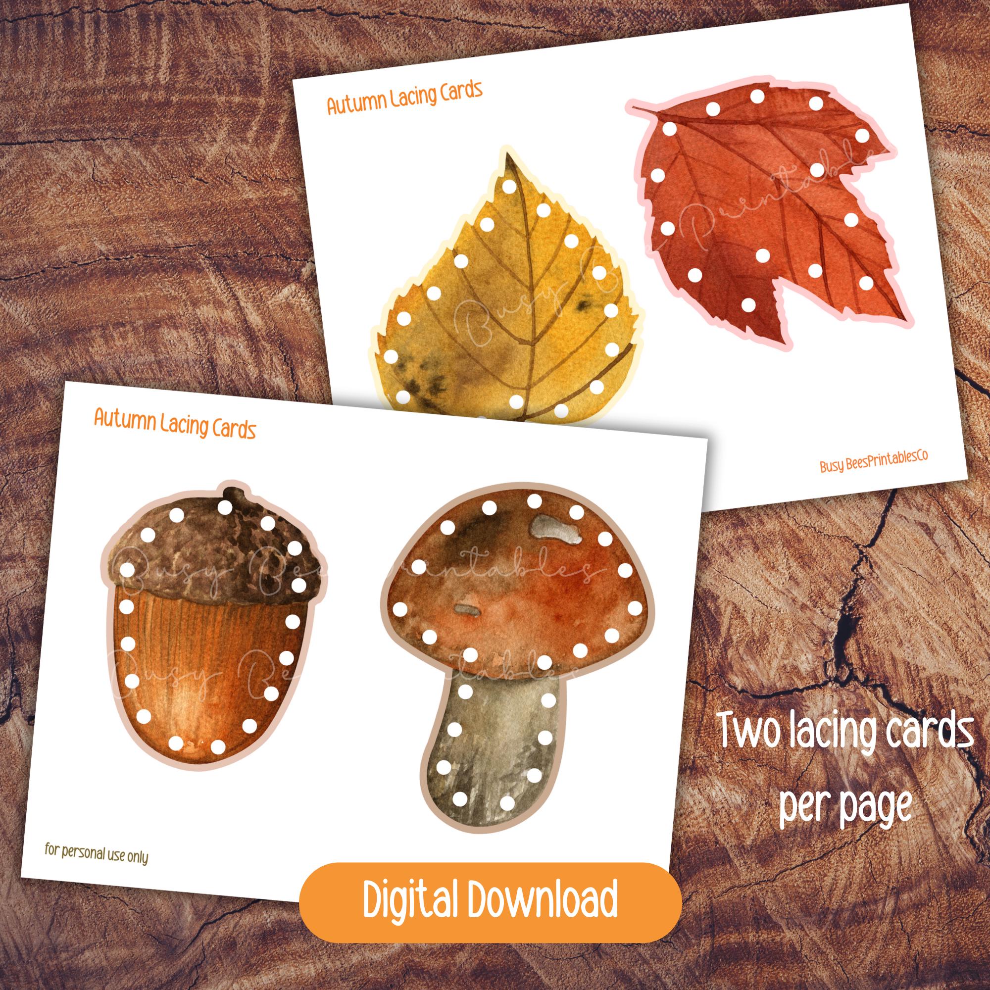 Autumn Lacing Cards for Toddlers & Preschool, Printable Fall Learning ...