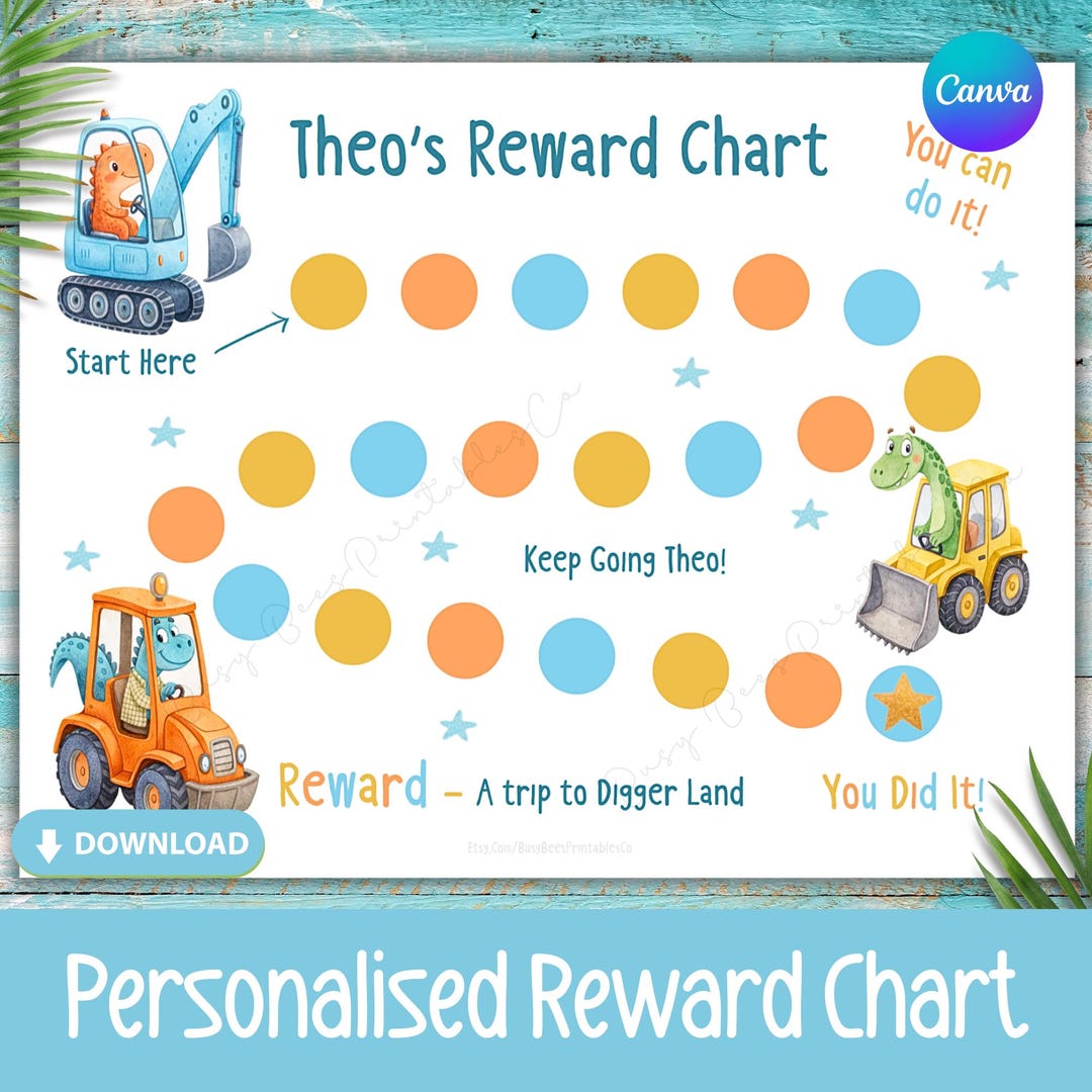 Dinosaur Reward Chart, Printable Toddler & Potty Training Sticker Chart ...