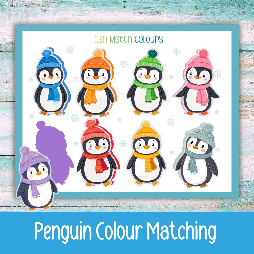 Penguin Colour Matching Game for Kids, Winter Color Sorting Activity ...