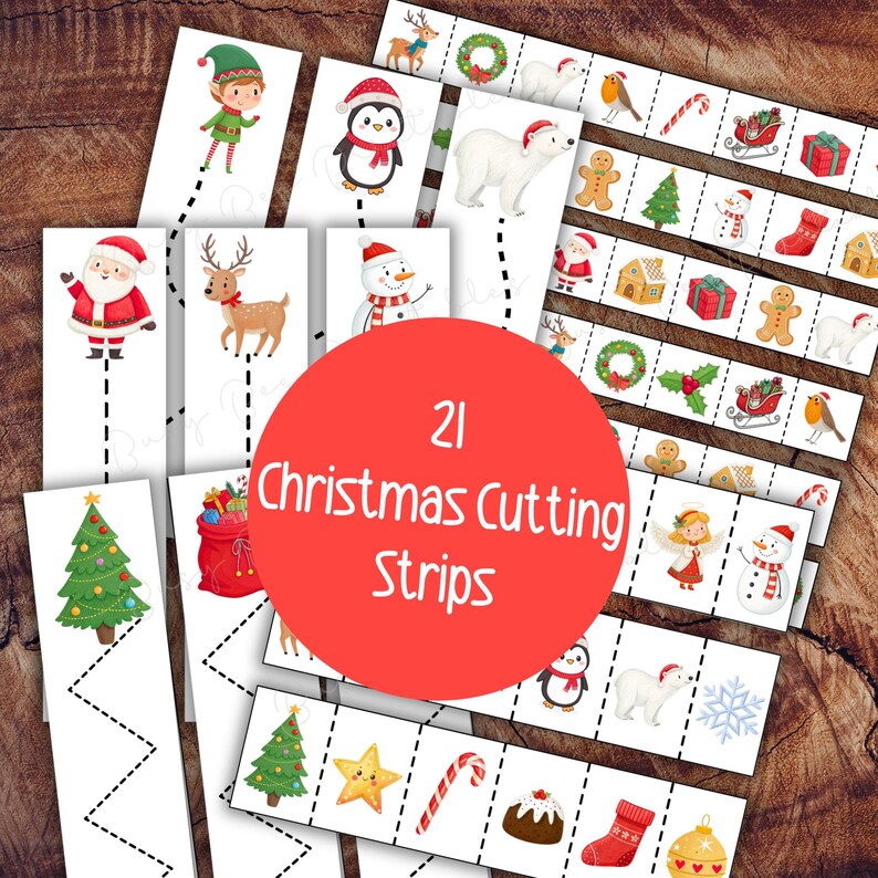 Christmas Cutting Strips for Preschool, Printable Cutting Activity for ...