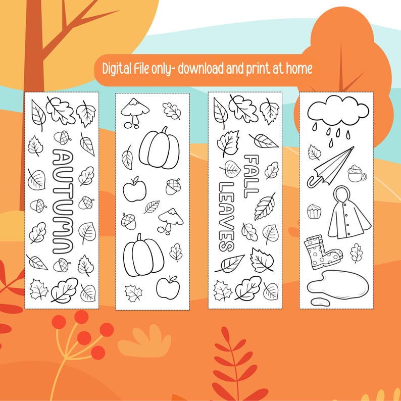 Printable Autumn Colouring Bookmarks, Fall Theme Colouring Bookmarks ...