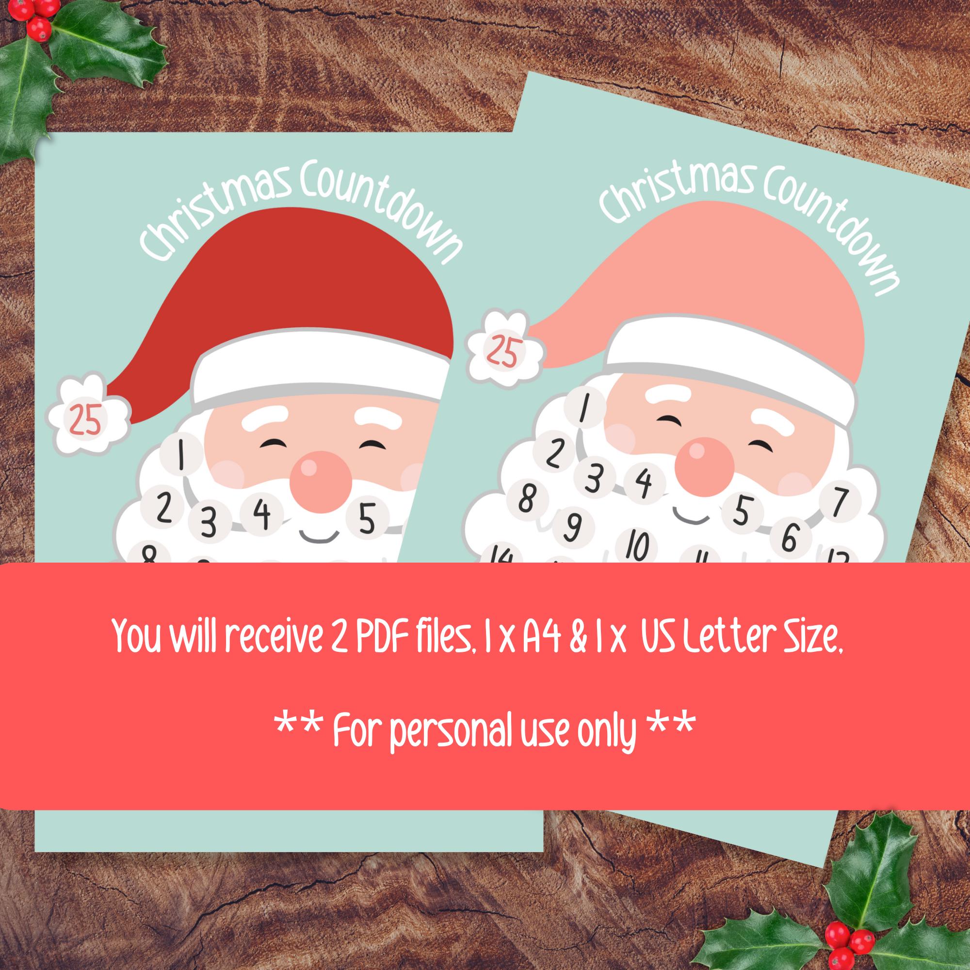Santa Christmas Countdown, Printable Christmas Activity for Kids - Etsy